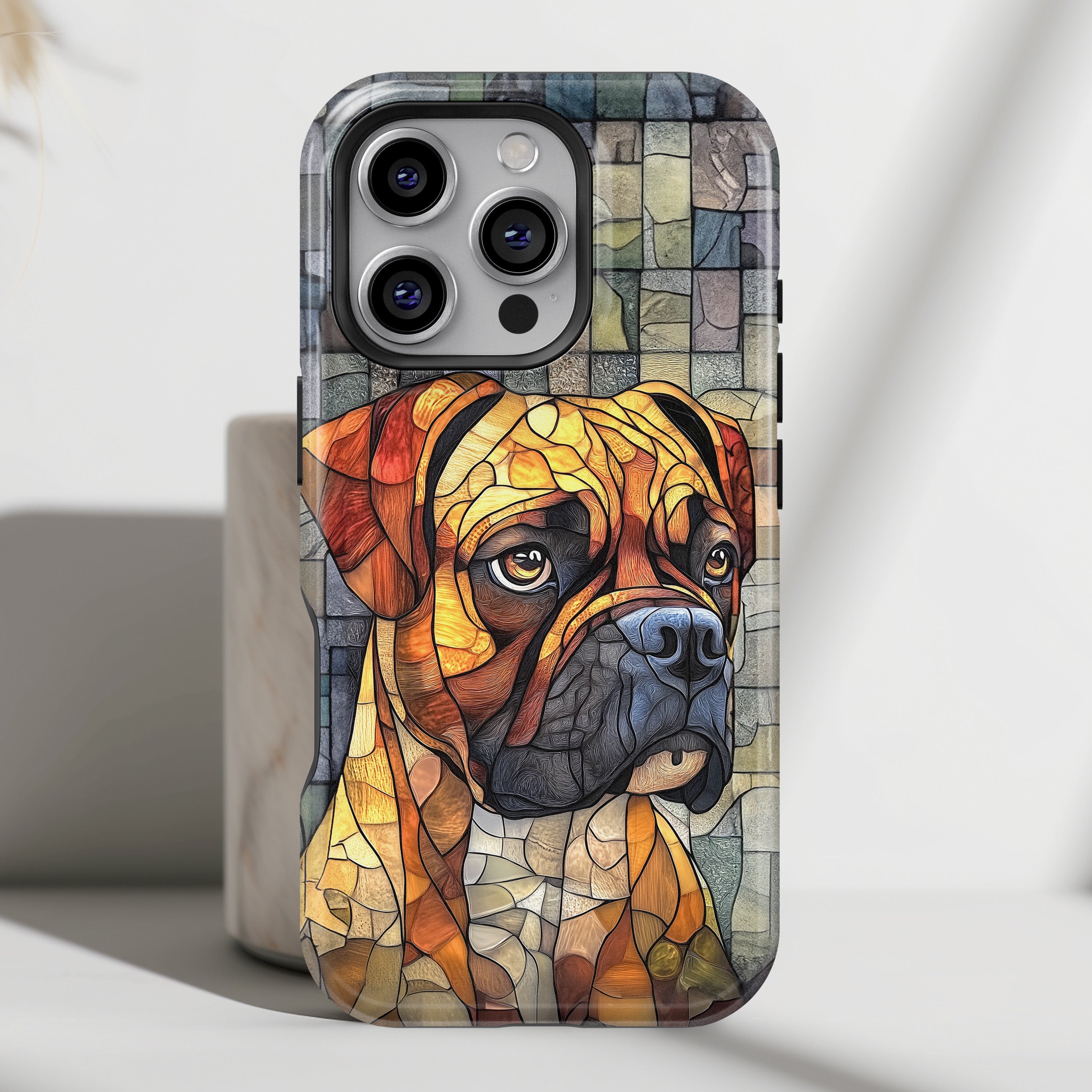 Boxer Dog Portrait Stained Glass Design iPhone Case – SigCase
