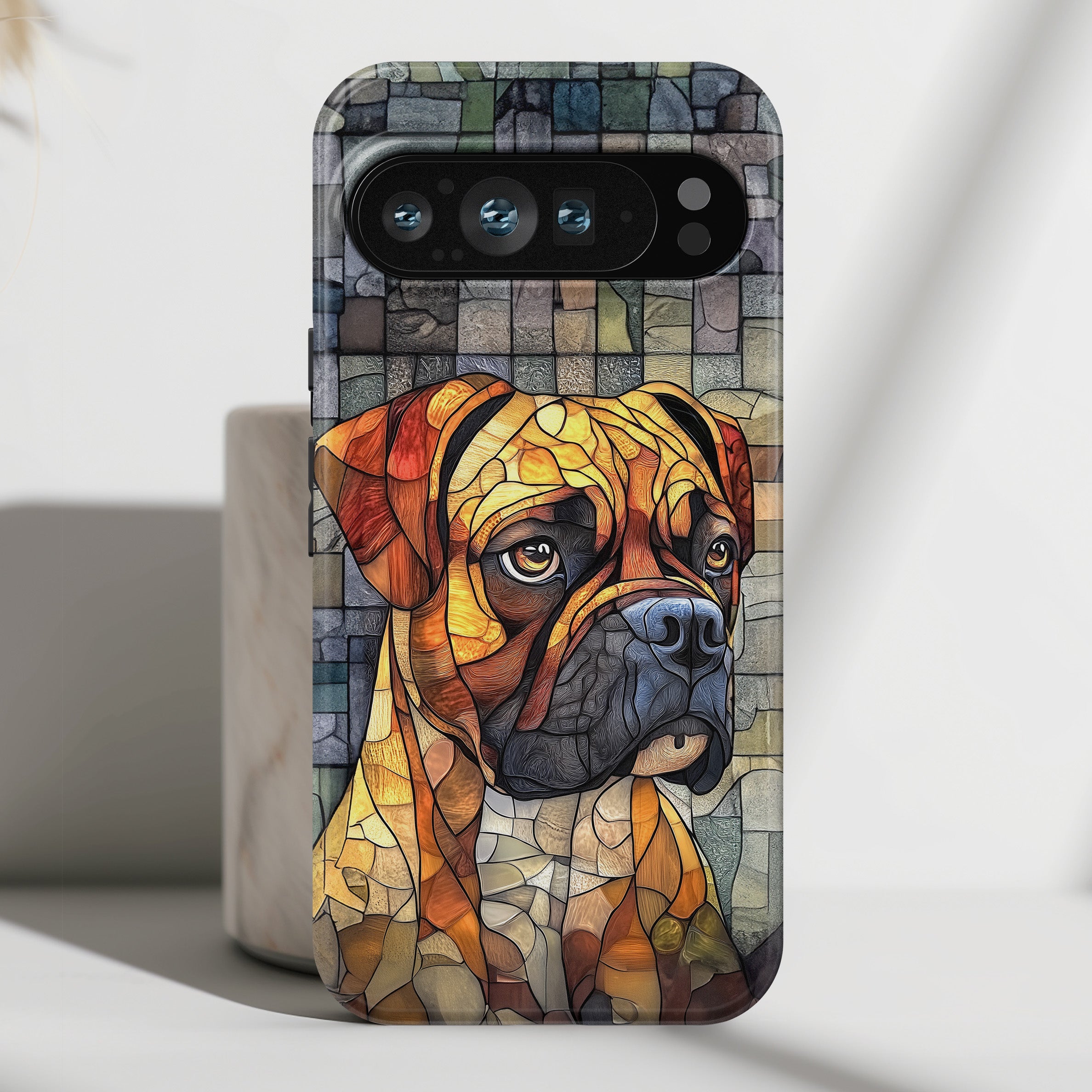 Boxer Dog Portrait Stained Glass Design Phone Case for Google Pixel ...